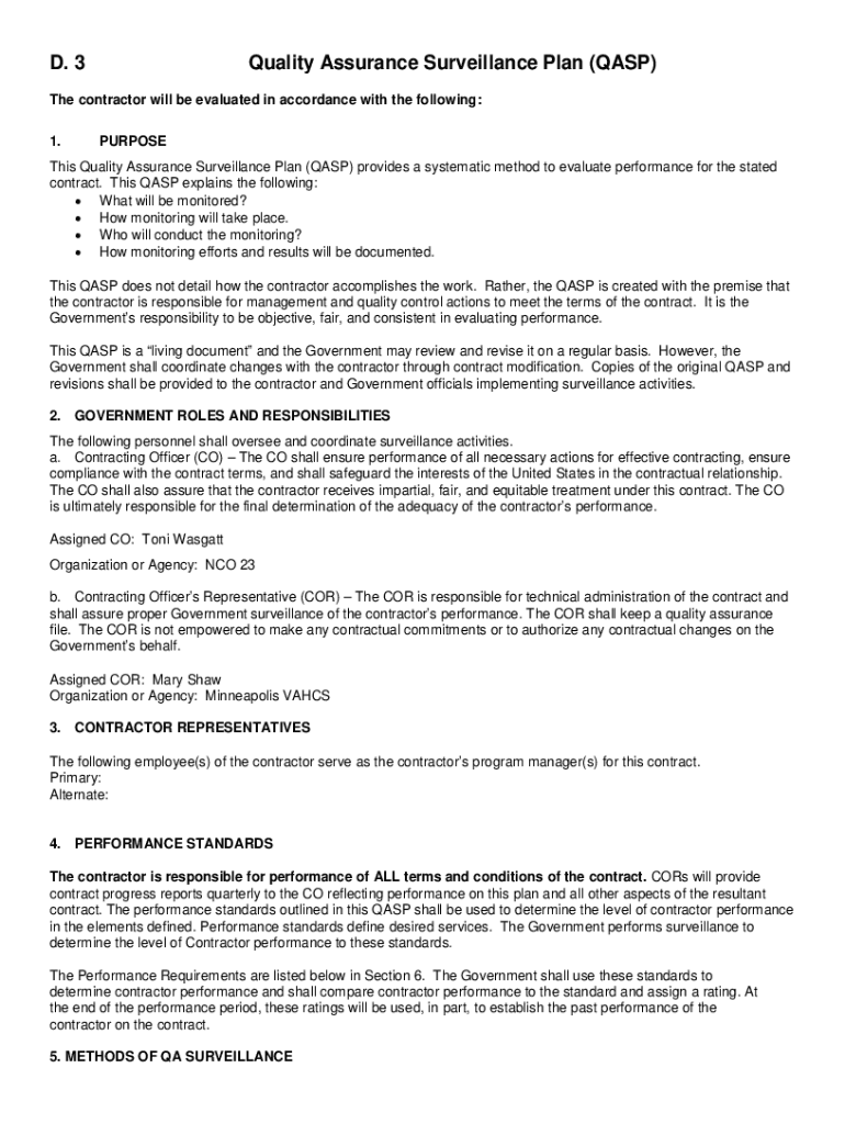 Fillable Online d.3 quality assurance surveillance plan (qasp) - AWS ...