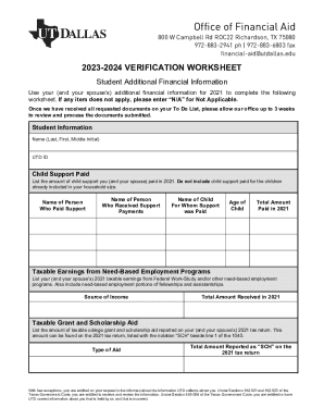 Fillable Online 2023-2024 verification worksheet - UT DallasFinancial Aid Fax Email Print ...