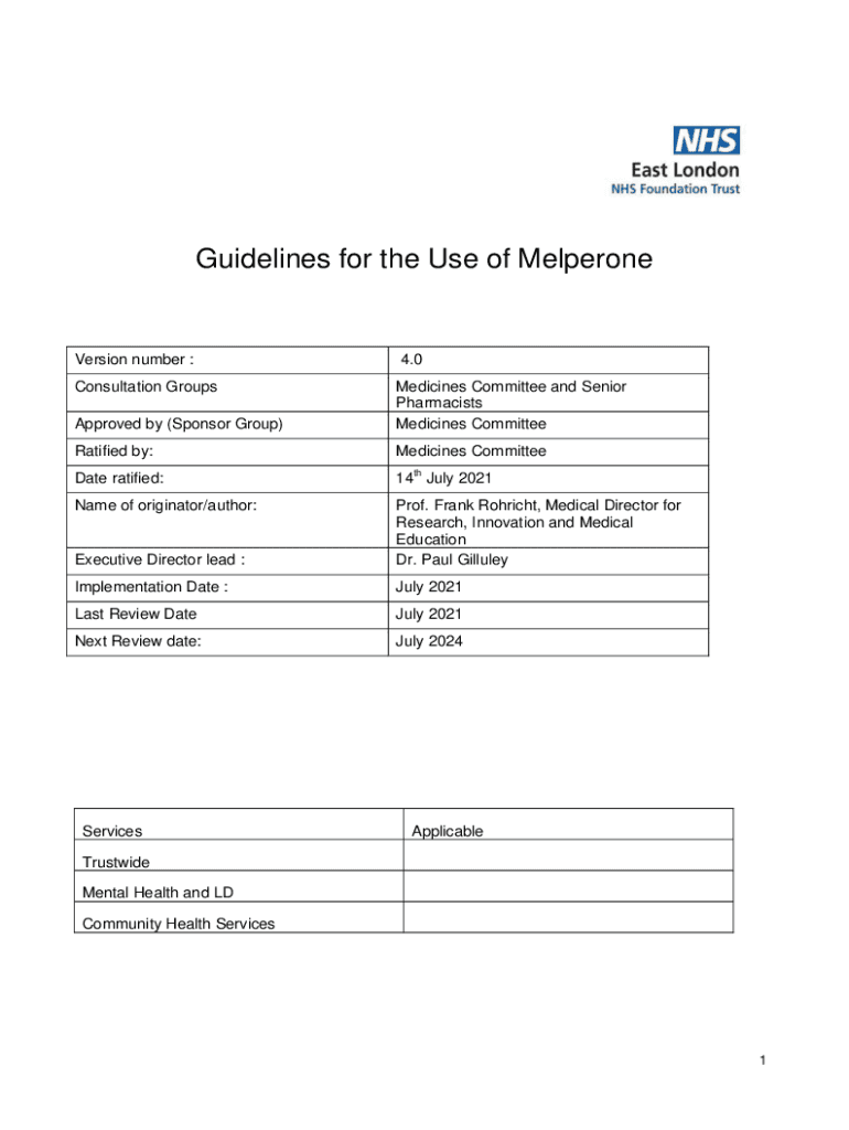 Fillable Online Guidelines for the Use of Melperone Fax Email Print ...