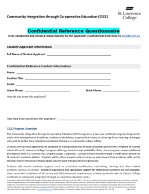 Fillable Online Confidential Reference Questionnaire FORM - Loyalist College Fax Email Print ...