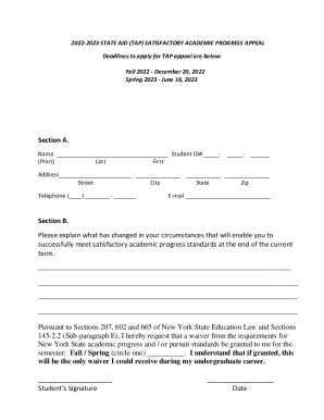 Fillable Online 20222023 Satisfactory Academic Progress Appeal Form Fax Email Print - pdfFiller