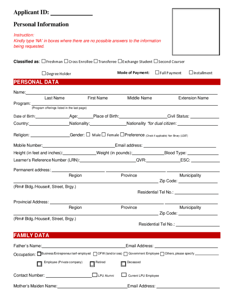 Fillable Online Applicant ID - Lyceum of the Philippines University ...