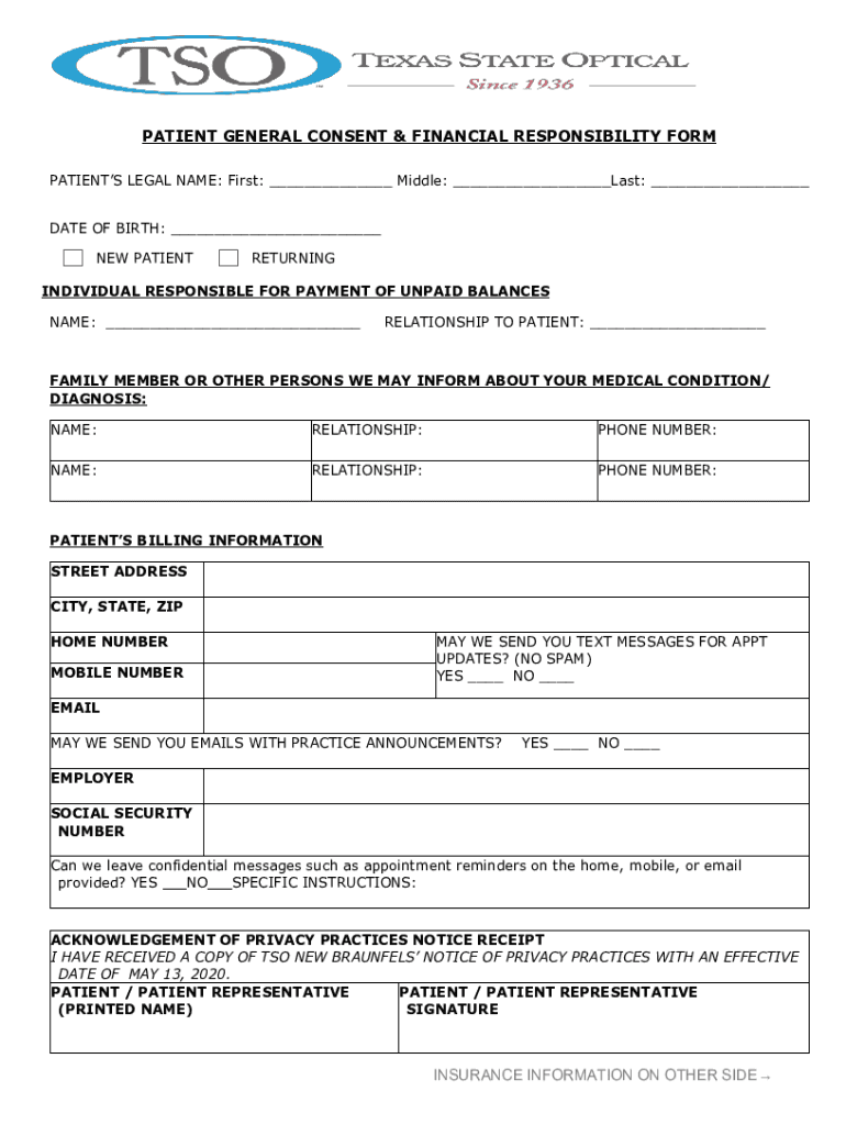 Fillable Online PATIENT GENERAL CONSENT & FINANCIAL RESPONSIBILITY FORM ...