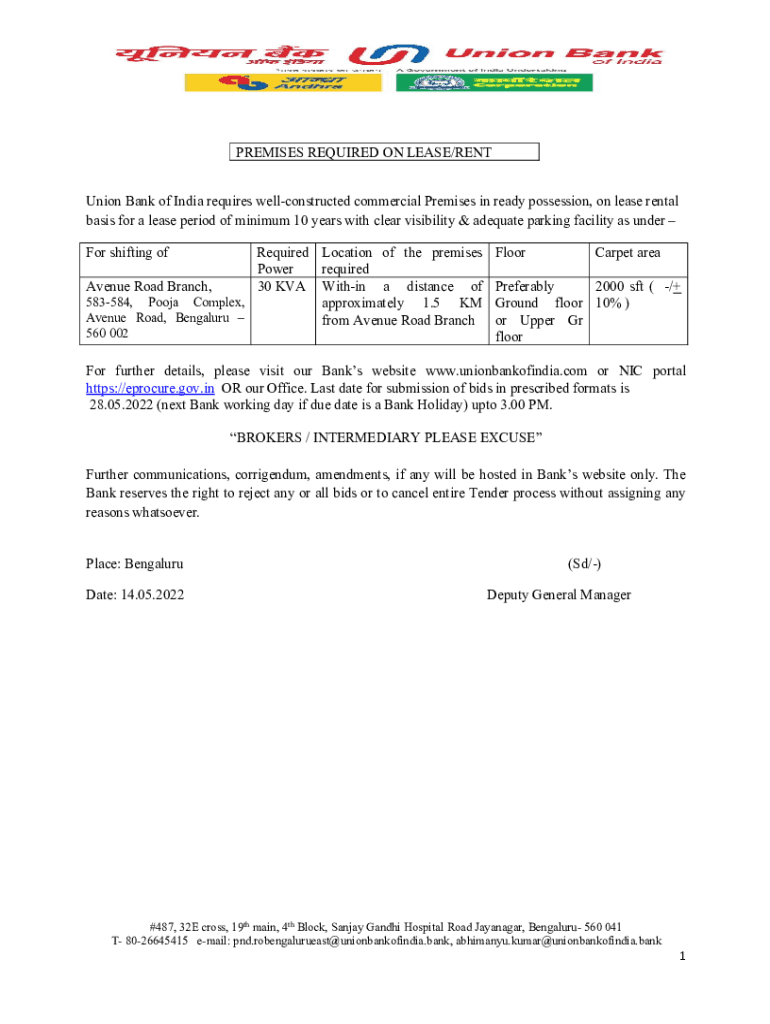 Fillable Online PREMISES REQUIRED ON LEASE BASIS FOR ... Fax Email Print - pdfFiller