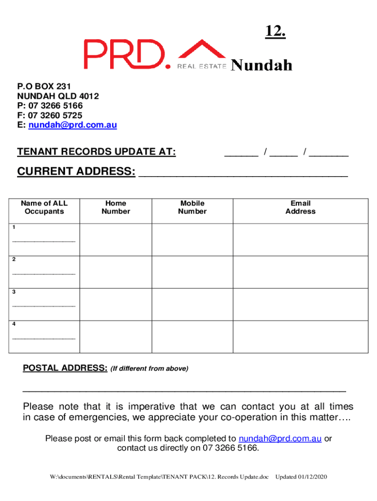Fillable Online PRD Nundah - Contact Us Fax Email Print - pdfFiller