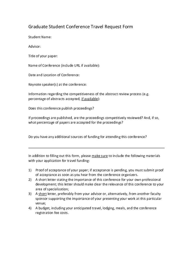 Fillable Online SIP Graduate Student Conference Travel Request Form Fax ...