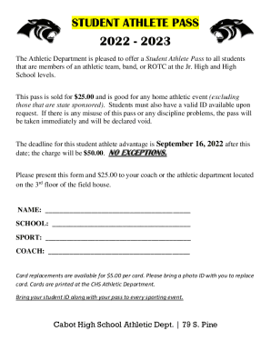 Fillable Online STUDENT ATHLETE PASS Fax Email Print - pdfFiller