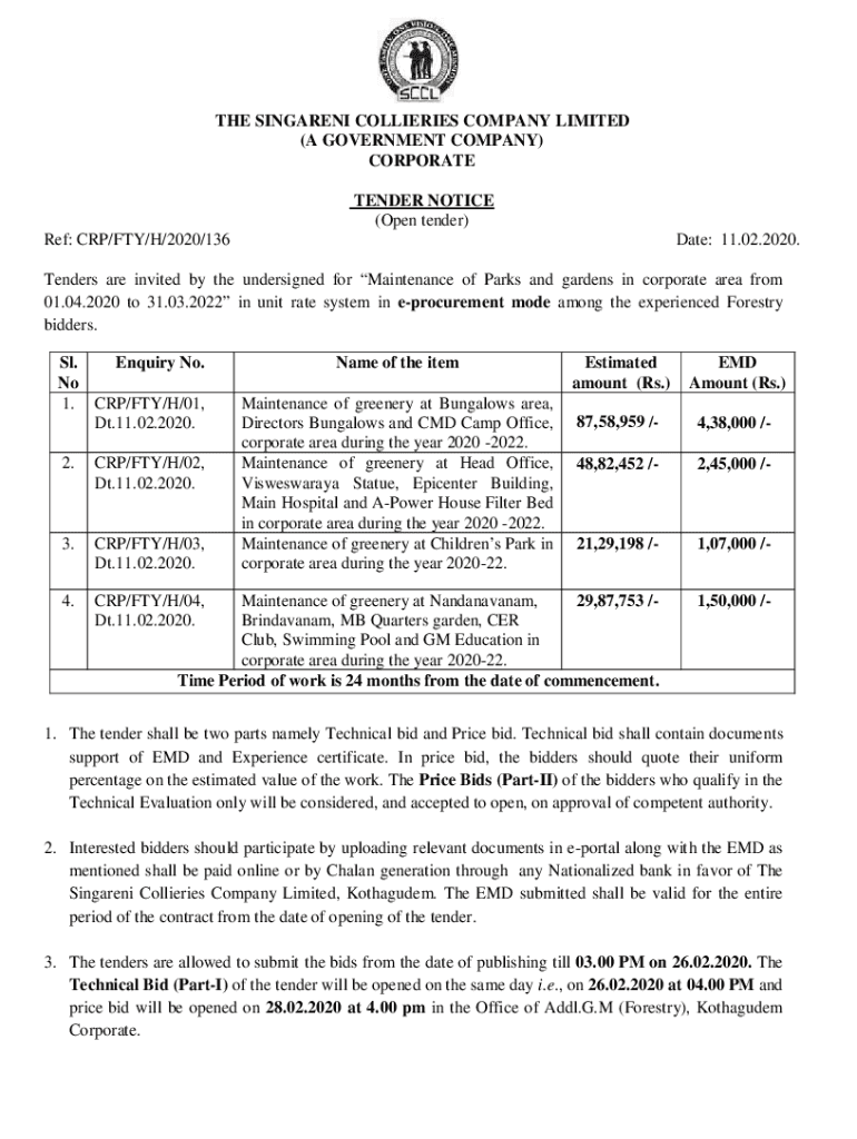 Fillable Online Tenders are invited by the undersigned for Maintenance ...