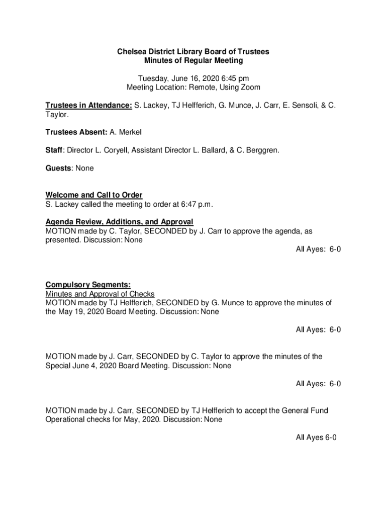 Fillable Online Trustees in Attendance: S Fax Email Print - pdfFiller
