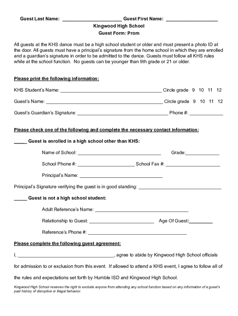 Fillable Online Class of 2026 / Homecoming Dance Guest Form - Humble ISD Fax Email Print - pdfFiller