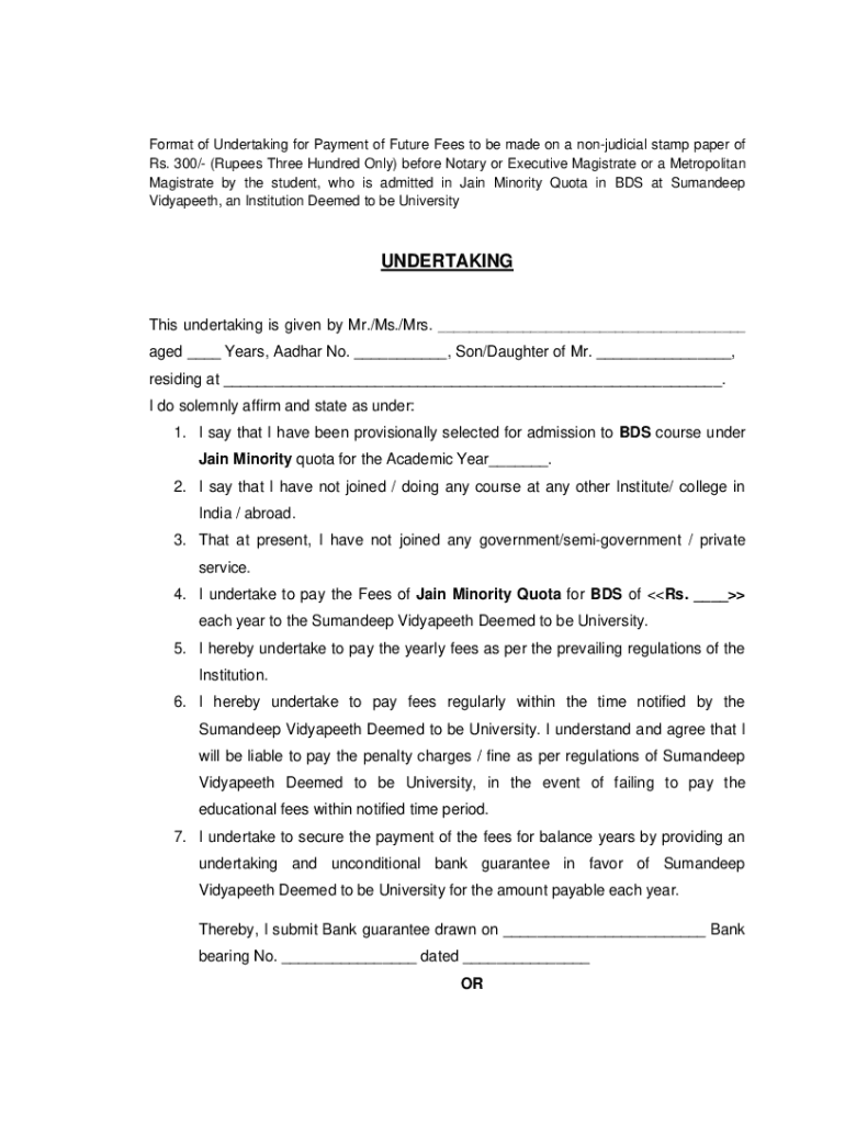 Fillable Online Format of Undertaking for Payment of Future Fees to be made ... Fax Email Print ...