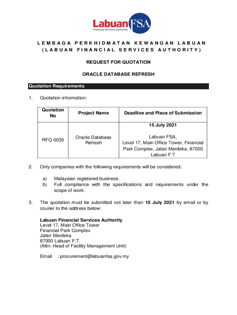 Fillable Online request for quotation oracle db health check and ...