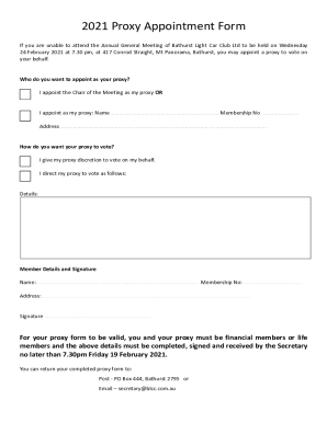 Fillable Online Proxy Appointment Form - Bathurst Light Car Club Fax ...