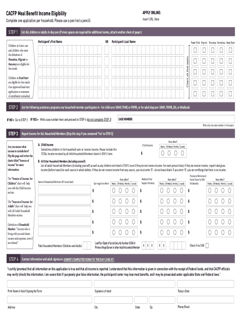 Fillable Online Please fill out the CACFP Meal Benefit Income ...