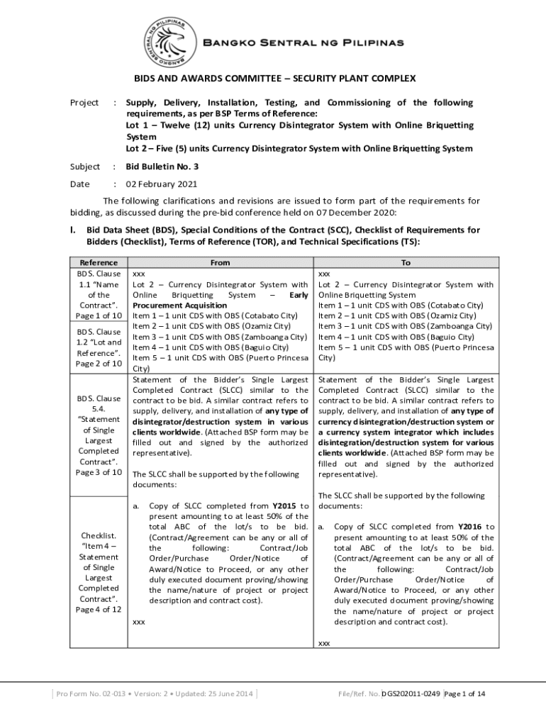 Fillable Online Bids and Awards Committee Security Plant Complex - BSP ...