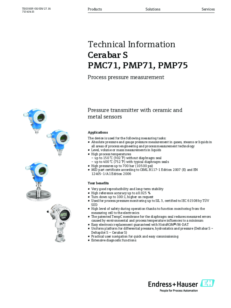 Fillable Online Cerabar S PMC71, PMP71, PMP75 - My Endress+Hauser ID ...