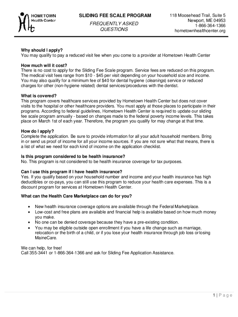 Fillable Online sliding fee scale program frequently asked questions Fax Email Print - pdfFiller
