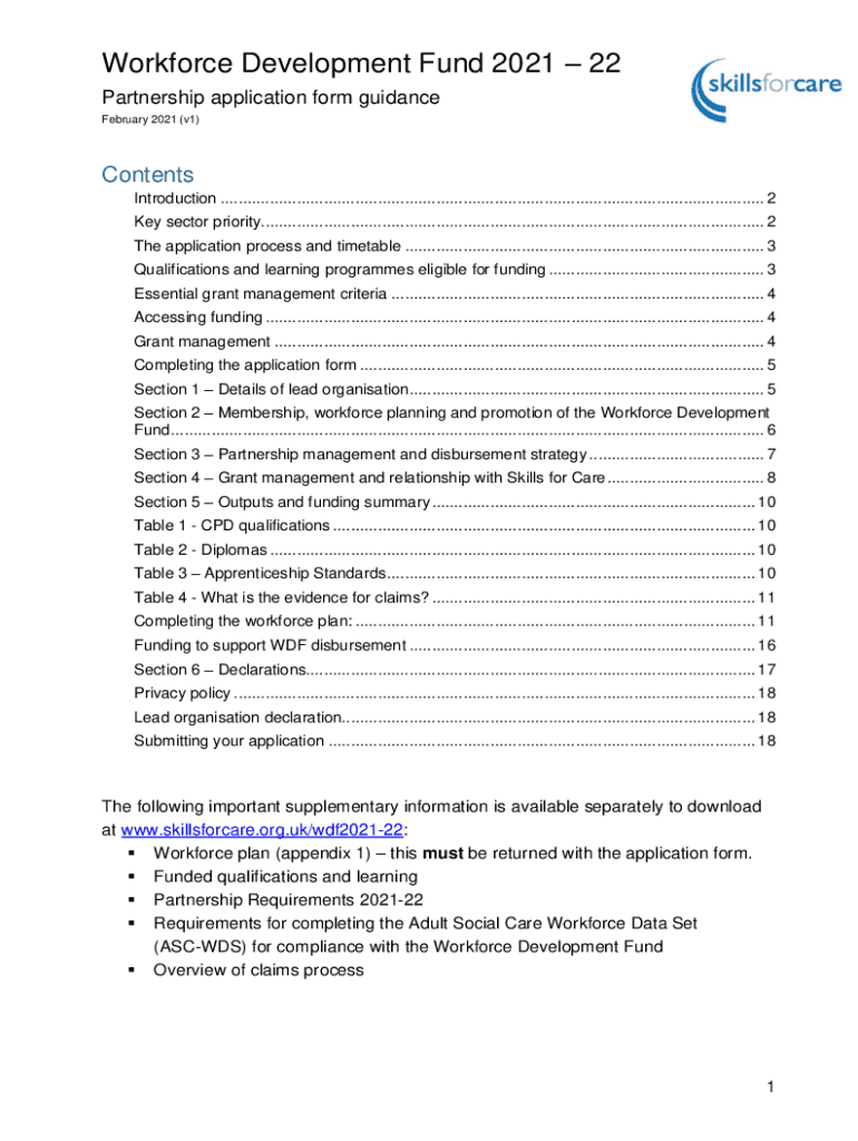 Fillable Online WDF 2021-22 partnerships application form guidance. WDF ...