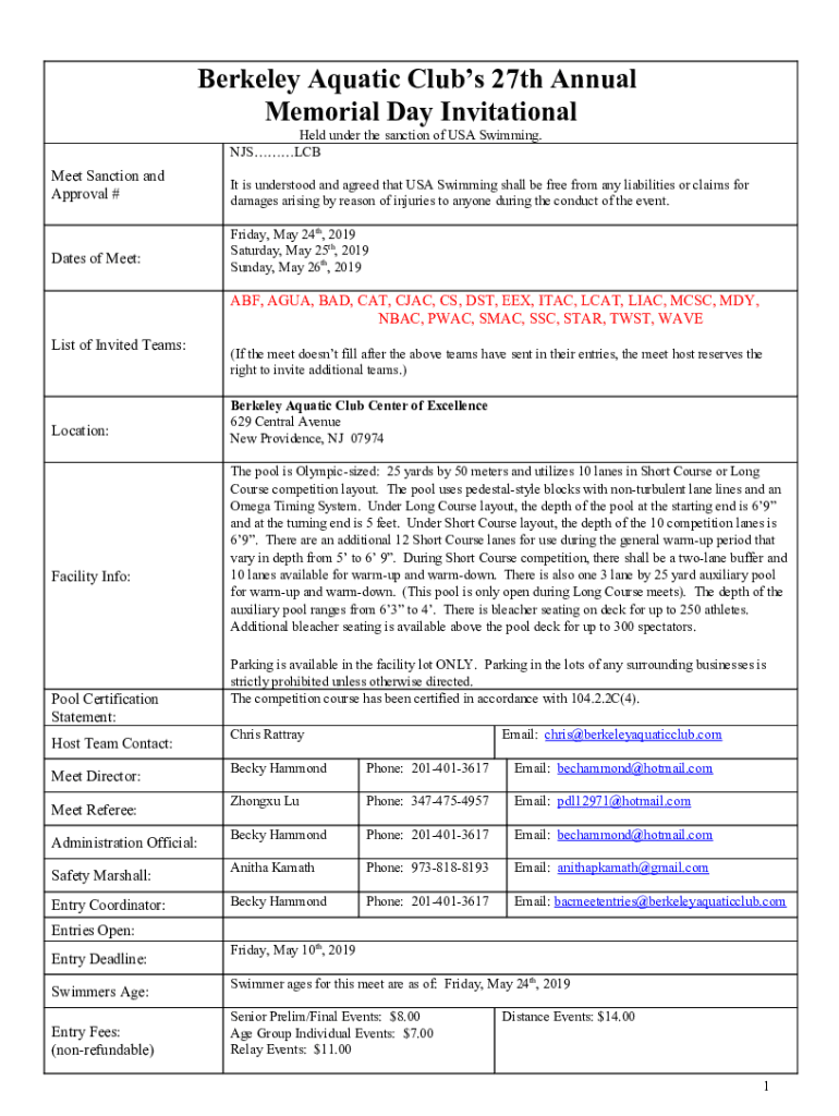 Fillable Online Berkeley Aquatic Club Swim Team Leaves BAC Center of ... Fax Email Print - pdfFiller