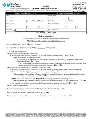 Fillable Online SUNOSI PRIOR APPROVAL REQUEST Patient Information ...