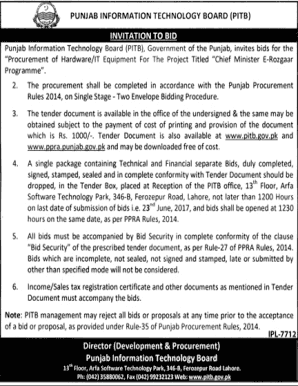 Fillable Online pitb gov Tender Document SUPPLY OF IT EQUIPMENT ...
