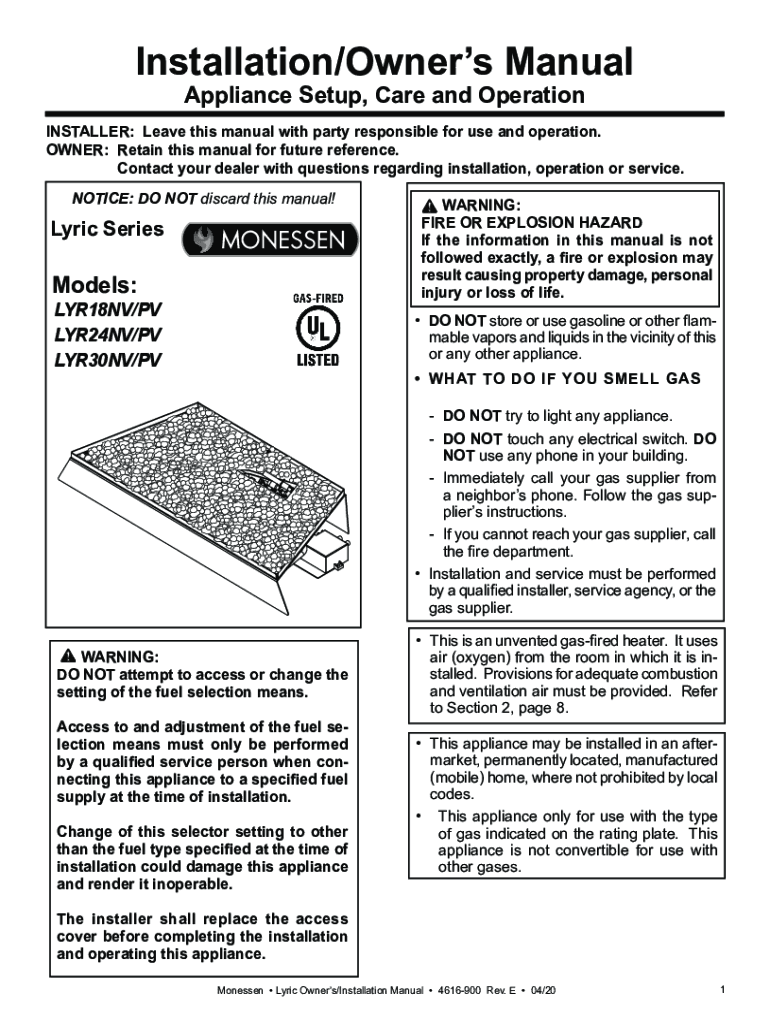 Fillable Online Installation/Owners Manual Fax Email Print - pdfFiller