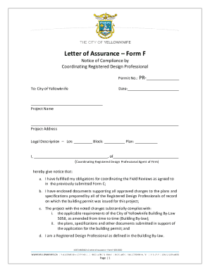 Fillable Online Letter of AssuranceForm F - City of Yellowknife Fax ...