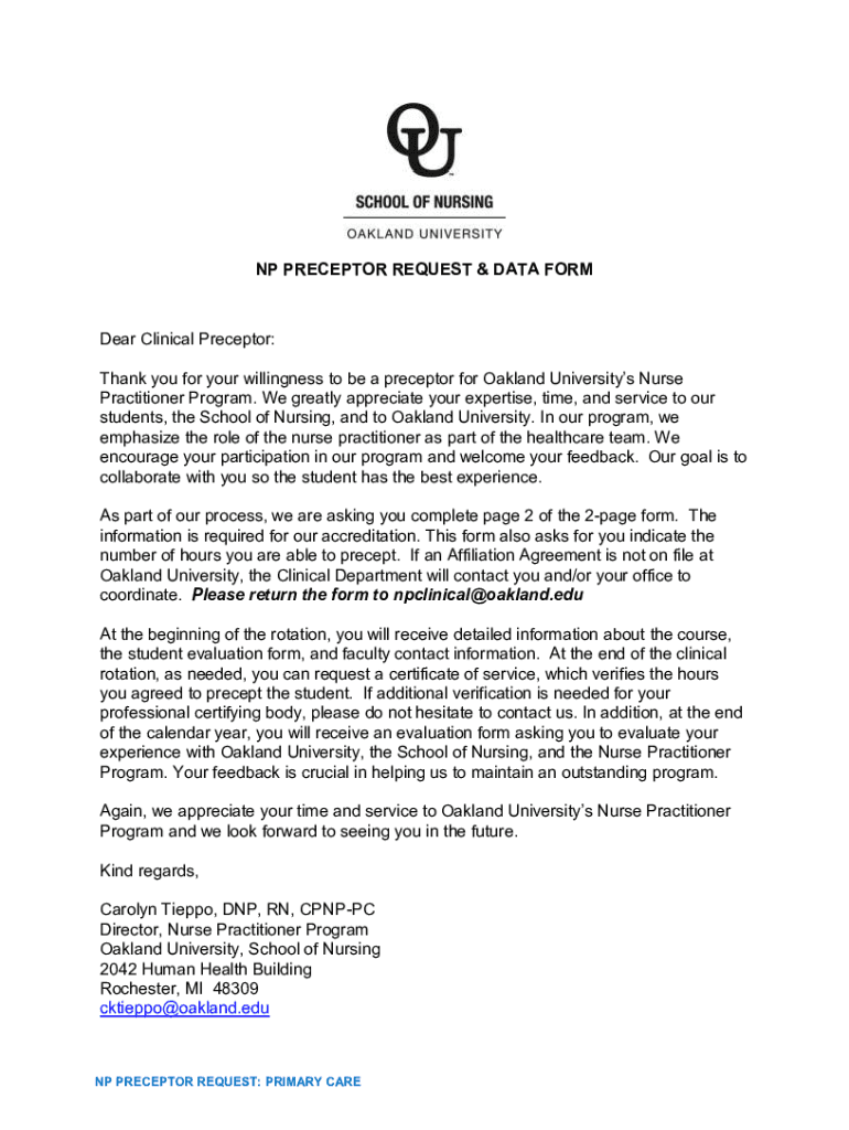 Fillable Online PreceptorLink - Preceptor Matching Service for NP ...