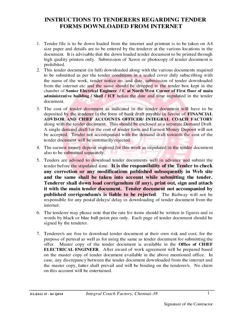 Fillable Online Instruction to Tenderers - Construction Procurement ...