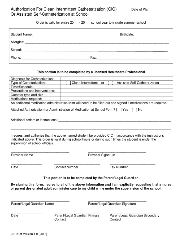 Fillable Online Authorization For Clean Intermittent Catheterization ...