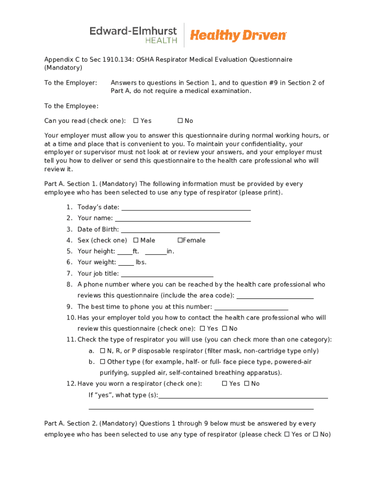 Respirator medical evaluation questionnaire, English ( ... Doc Template | pdfFiller