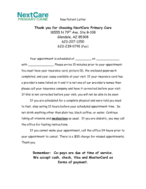 Fillable Online Primary Care Clinic In Glendale Arizona - NextCare ...