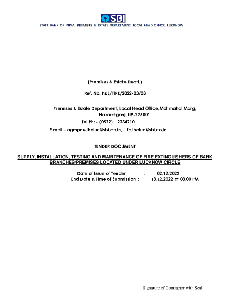 Fillable Online STATE BANK OF INDIA, PREMISES & ESTATE DEPARTMENT, LOCAL HEAD OFFICE, LUCKNOW ...