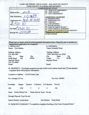 Fillable Online Coos County Land Use Permit Application IfP-S.003 Ar/J ...