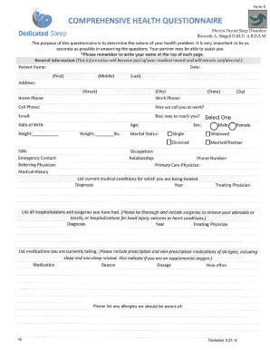 Fillable Online COMPREHENSIVE HEALTH QUESTIONNAIRE Fax Email Print ...
