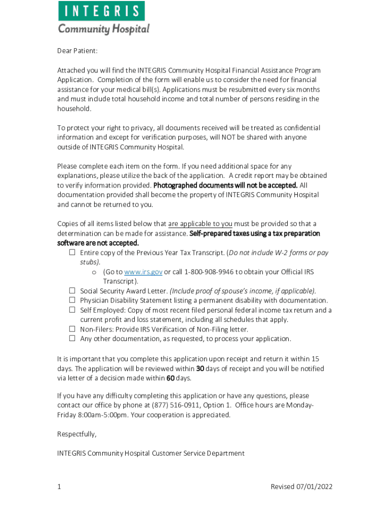 Fillable Online Dear Patient - INTEGRIS Health Community Hospitals Fax ...
