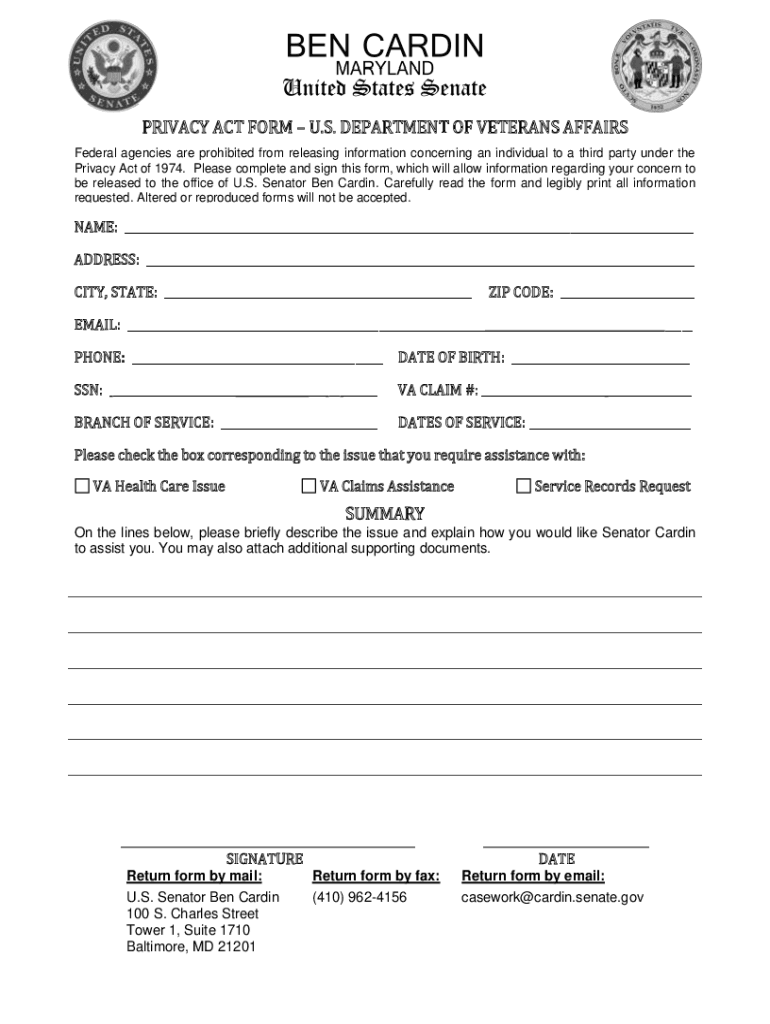 Fillable Online Veterans Affairs - Privacy Act Form - Senate.gov Fax ...