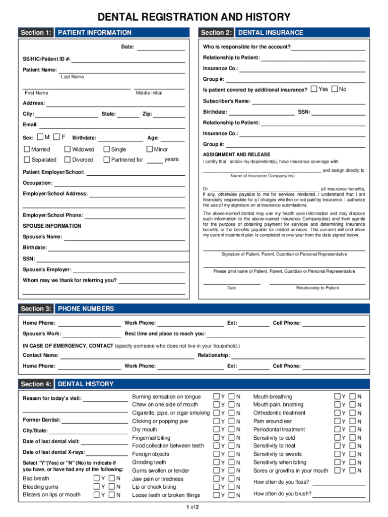 Fillable Online Dental Registration and History Patient Information ...