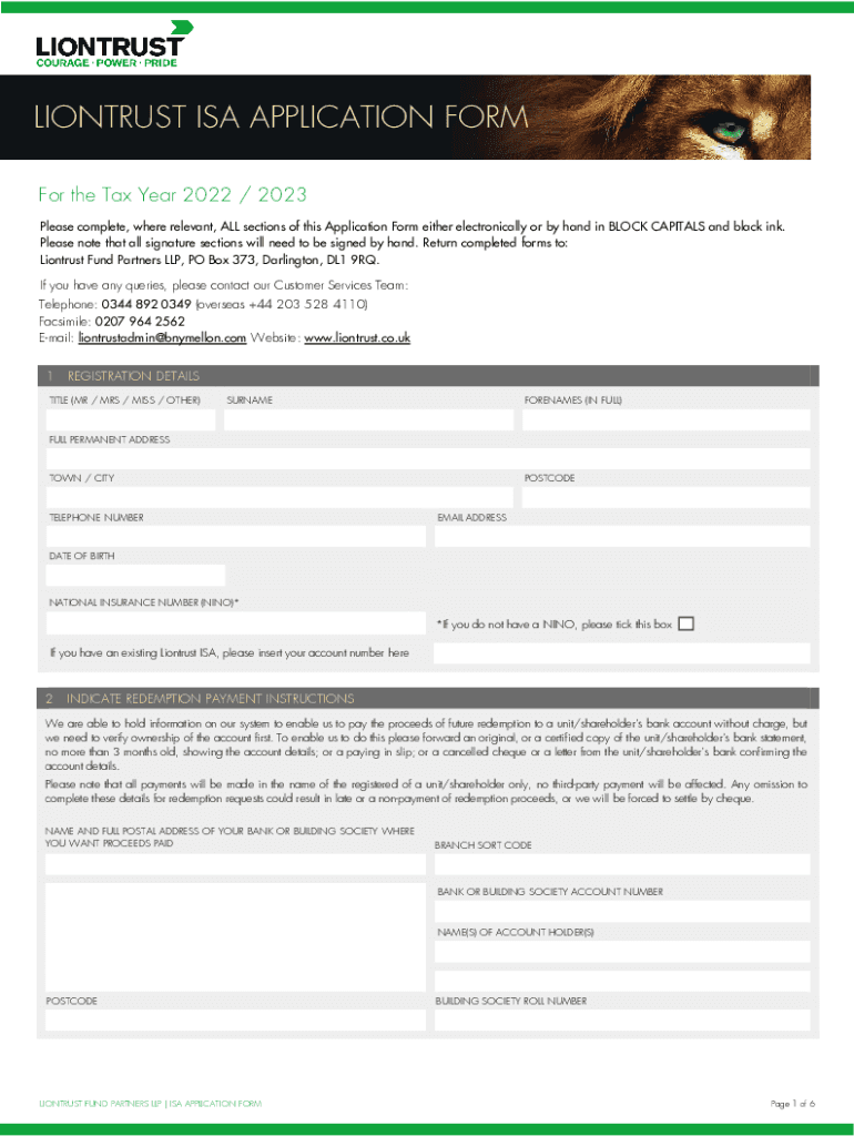 Fillable Online Liontrust ISA Application Form Fax Email Print - pdfFiller