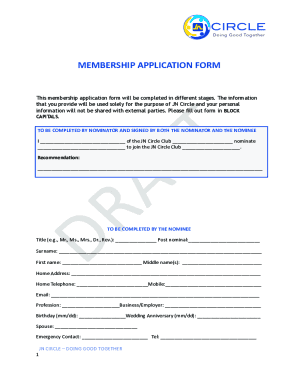 Fillable Online JN Circle Membership Application Form Fax Email Print ...