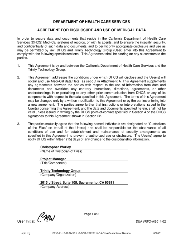 Fillable Online Agreement For Disclosure And Use Of Medi - Cal Data ...