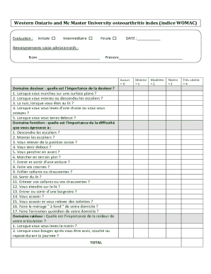 Fillable Online Western ontario and mc master university osteoarthritis ...