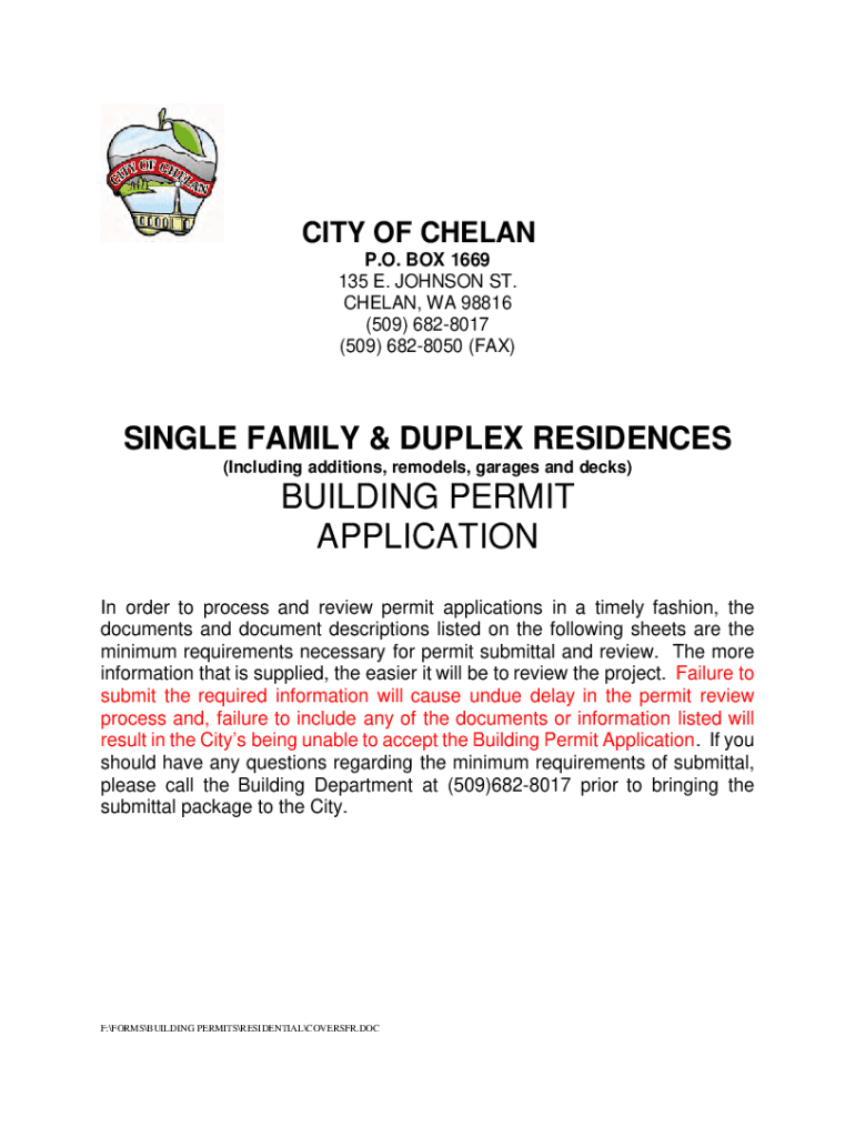 Fillable Online Community Development Department - City of Chelan, WA 98816 Fax Email Print ...