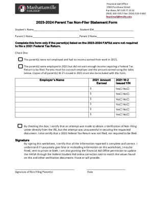 Fillable Online 2023-2024 Parent Tax Non-Filer Statement Form Fax Email ...