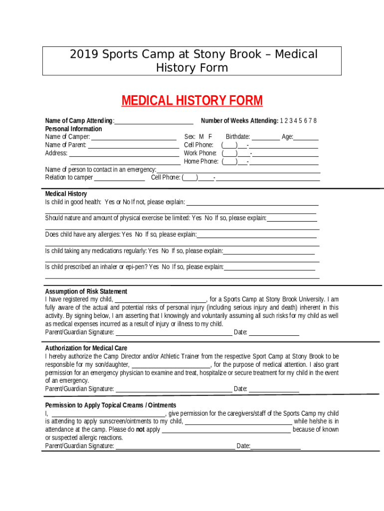 Specialty Camps Medical History - Hofstra University Doc Template | pdfFiller