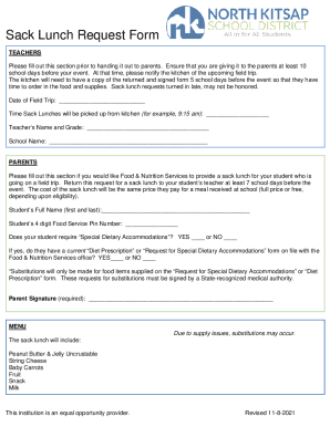 Fillable Online Sack Lunch Request Form - SharpSchool Fax Email Print ...