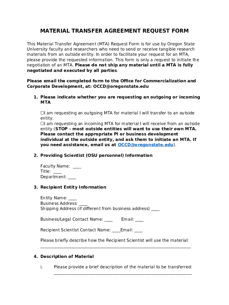 Material Transfer Agreement Request - advantage oregonstate Doc ...