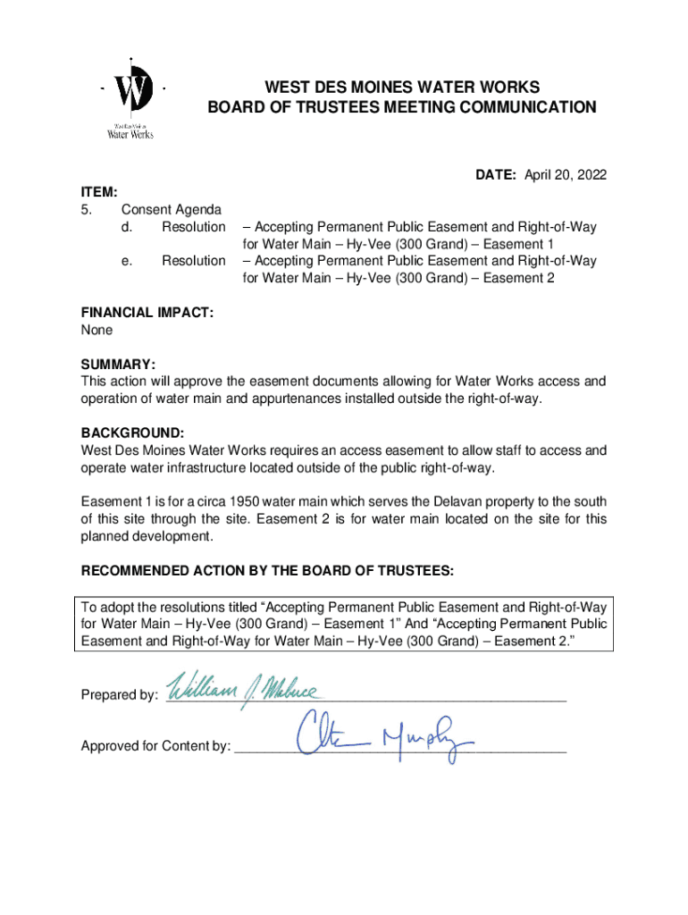 Fillable Online for Water Main Hy-Vee (300 Grand) Easement 1 Fax Email ...