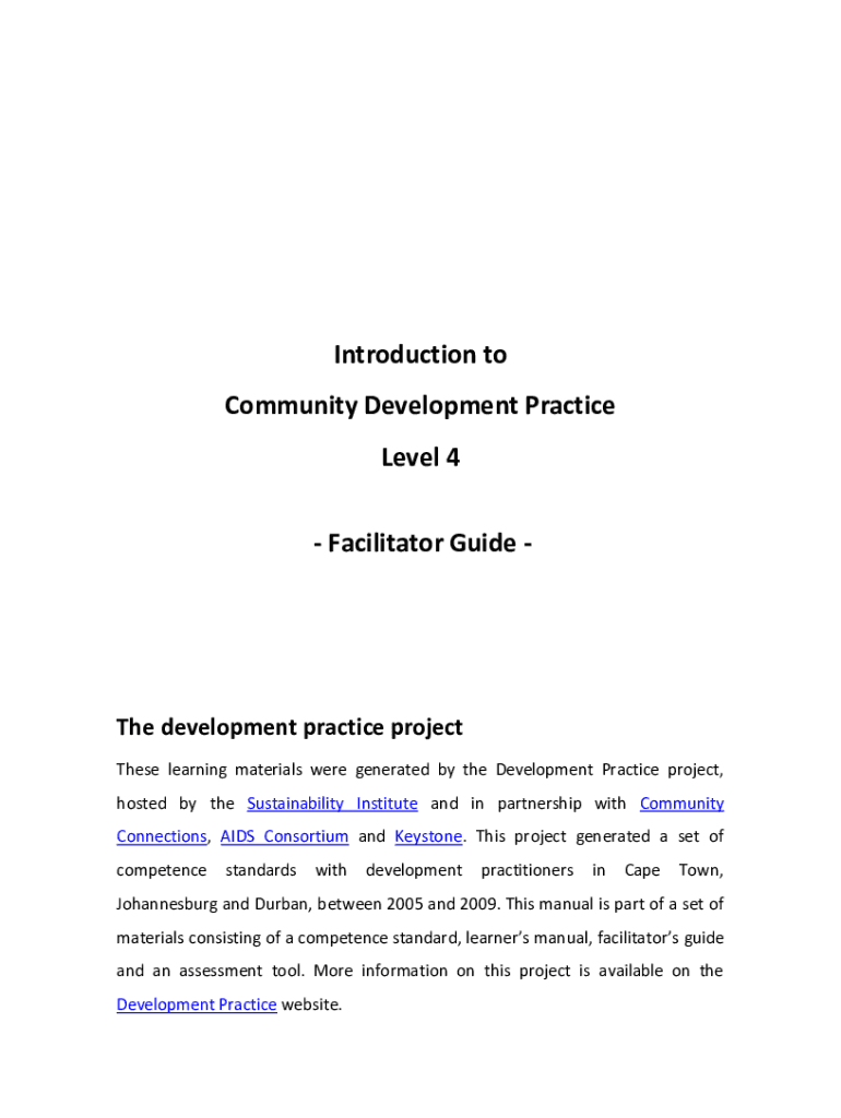 Fillable Online Introduction to Community Development Practice Level 4 ...