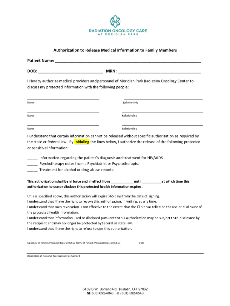 Fillable Online Authorization to Obtain and/or Disclose Health Information form Fax Email Print ...